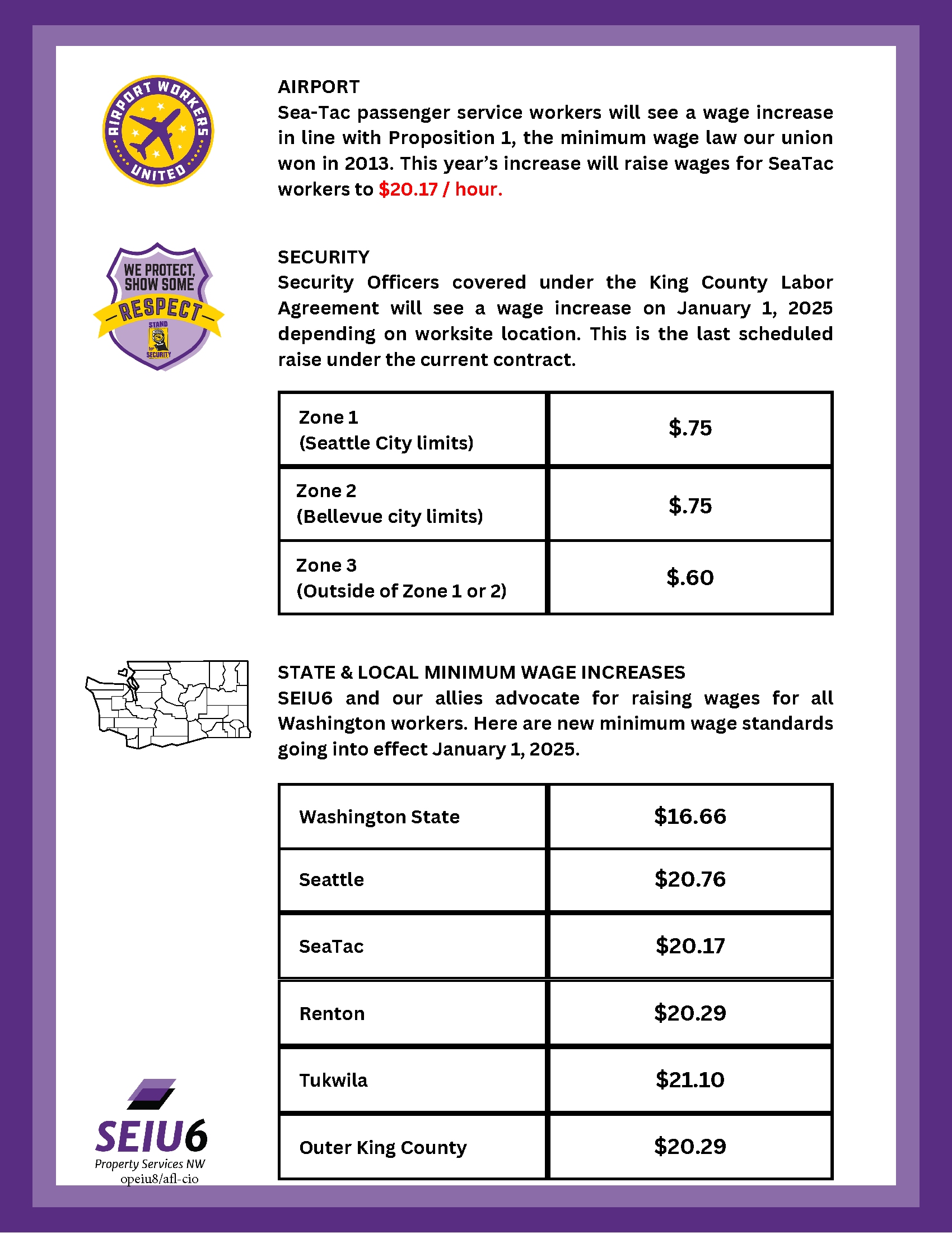 January 2025 Wage Increases for SEIU6 Members - SEIU6